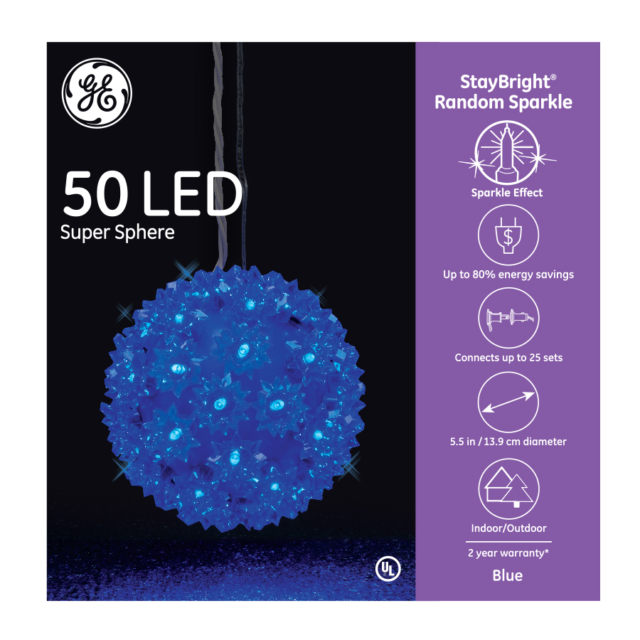 99374 - GE StayBright® Random Sparkle LED Super Sphere, 50ct, Blue – GE ...