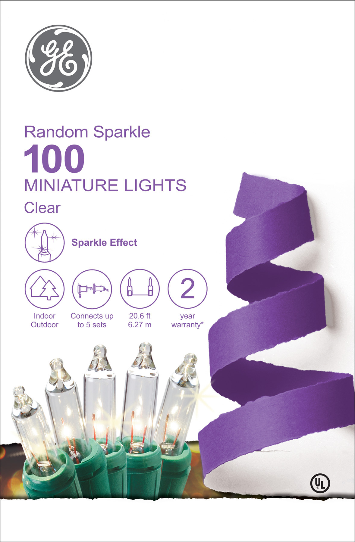 60266 Ge Random Sparkle Incandescent Miniature Lights 100ct Clear