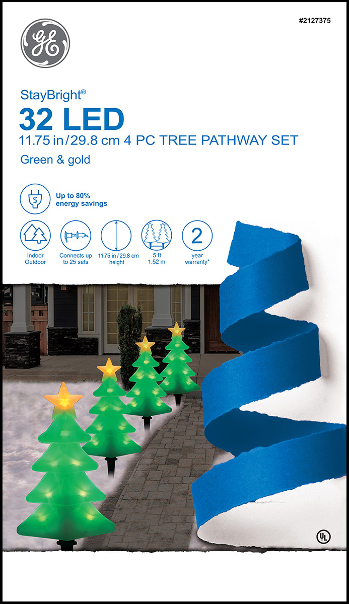 72238 - GE StayBright® LED 4pc Tree Pathway Set, 32ct, Green & Gold ...