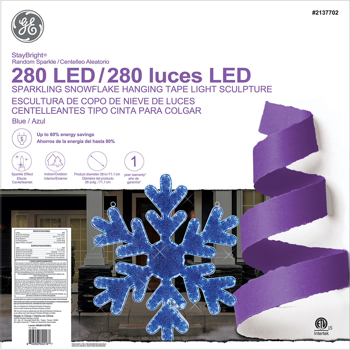 82216 - GE StayBright® Random Sparkle LED Sparkling Snowflake Hanging ...
