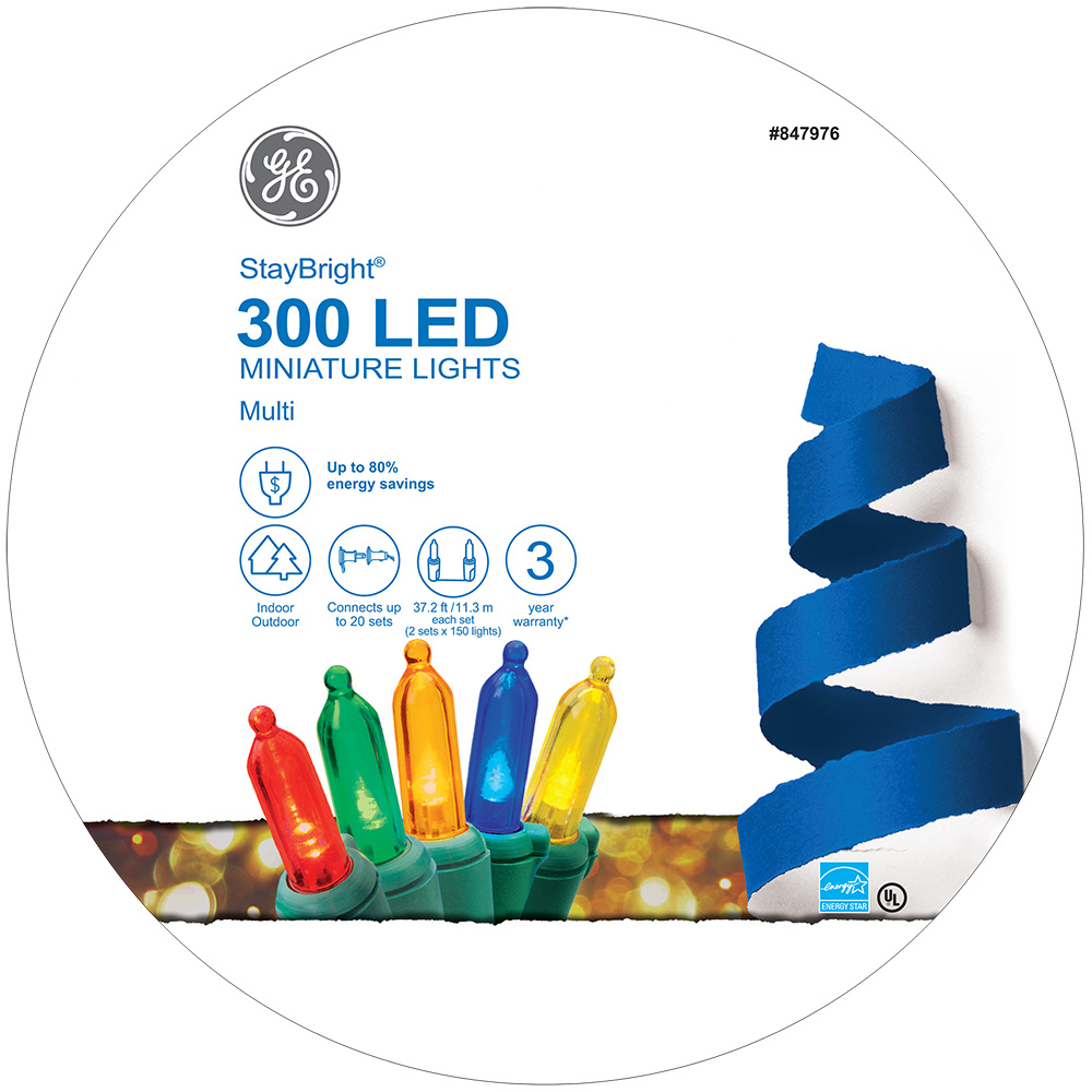 91095 - GE StayBright® LED Miniature Lights, 300ct, Multi – GE Holiday ...
