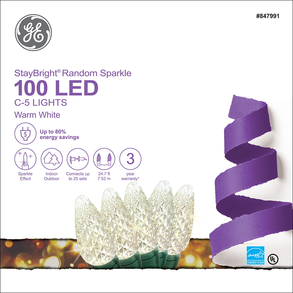 94136 - GE StayBright® Random Sparkle LED C-5 Lights, 100ct, Warm White ...