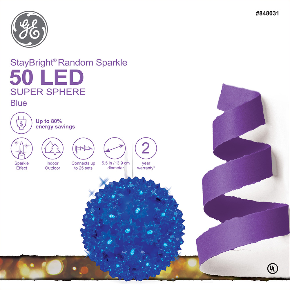 99374 - GE StayBright® Random Sparkle LED Super Sphere, 50ct, Blue ...
