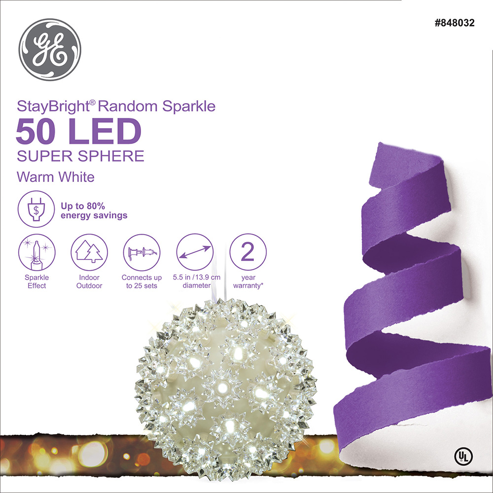 99376 - GE StayBright® Random Sparkle LED Super Sphere, 50ct, Warm ...