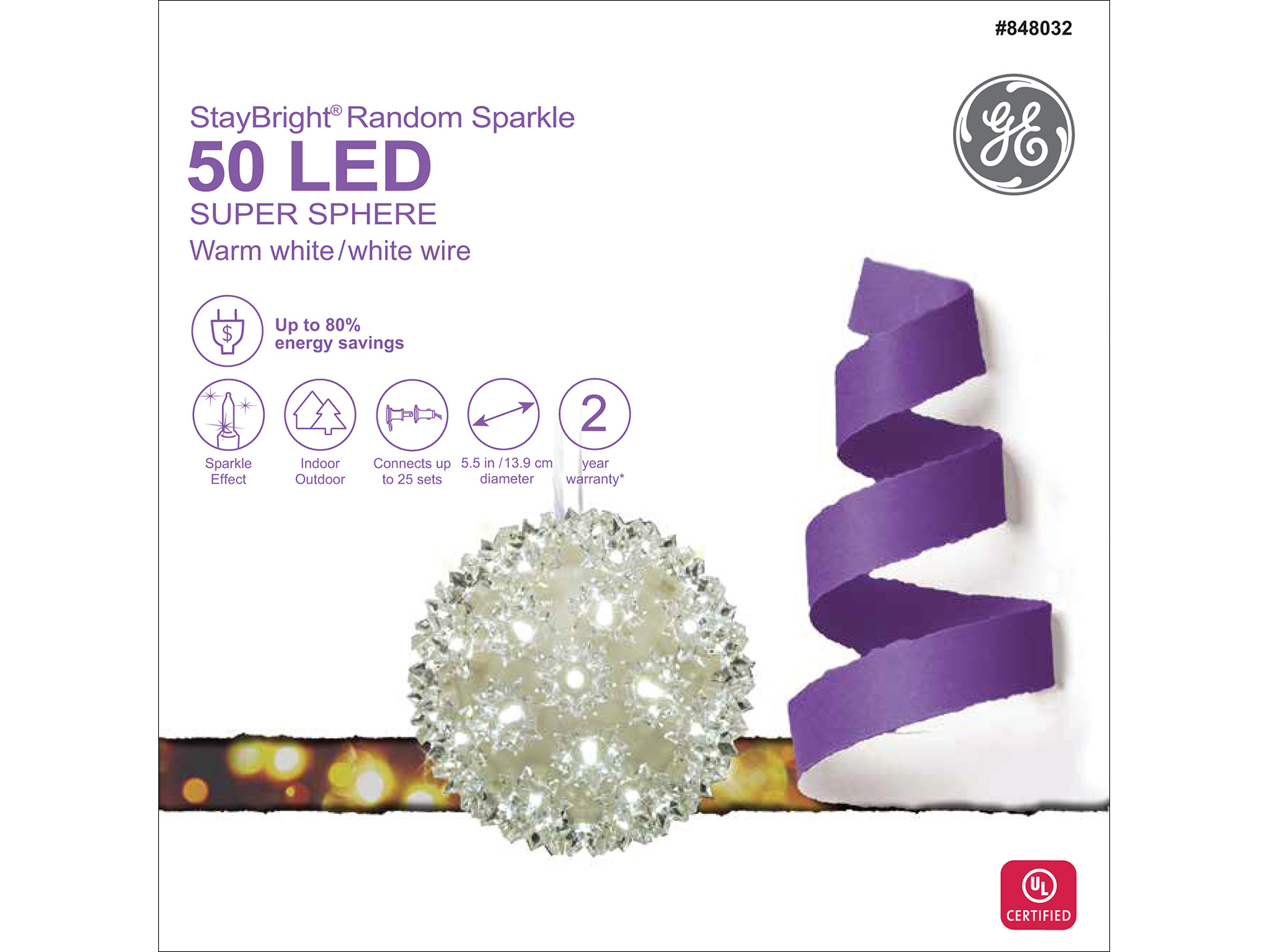 99376 - GE StayBright® Random Sparkle LED Super Sphere, 50ct, Warm ...