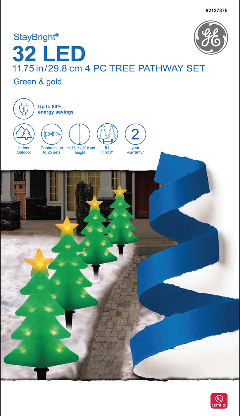 72238 - GE StayBright® LED 4pc Tree Pathway Set, 32ct, Green & Gold ...